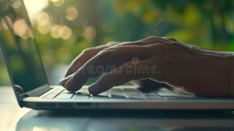 Generative AI Hand of Businessman Using Keyboard of Laptop Computer ...