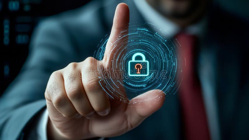 Digital Security Concept with Lock and Hand Gesture Stock Illustration ...