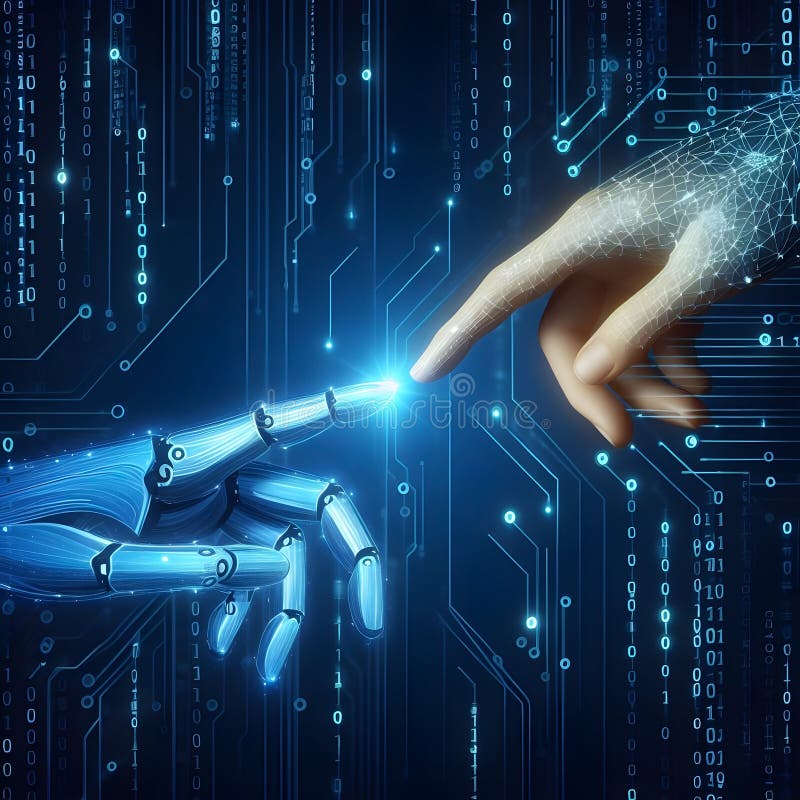 Generative AI Hands of Robot and Human Touching Stock Illustration ...
