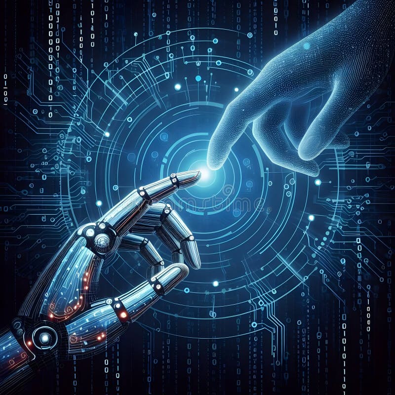 Generative AI Hands of Robot and Human Touching Stock Illustration ...