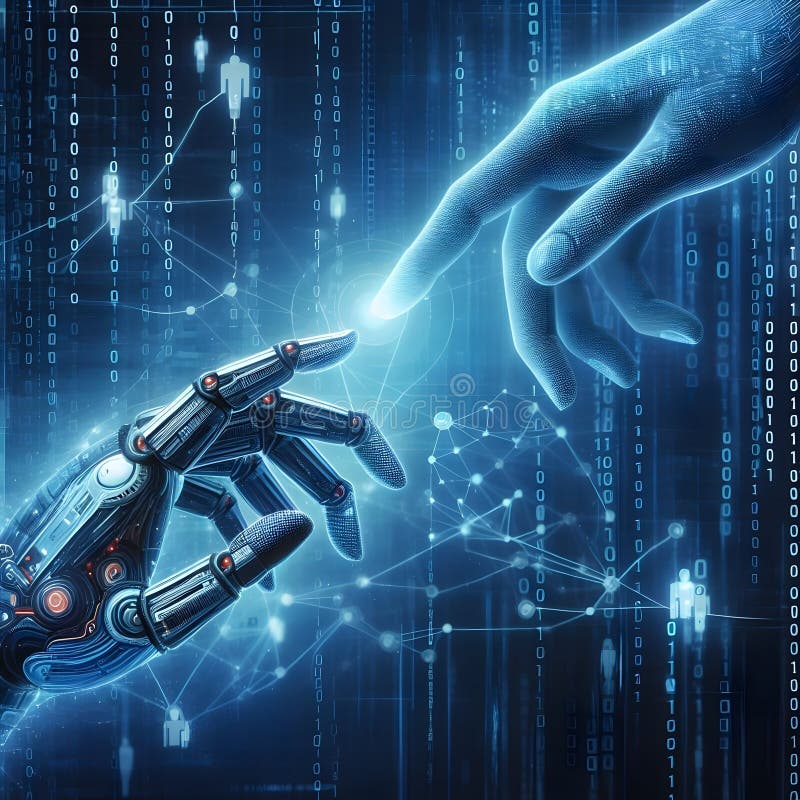 Generative AI Hands of Robot and Human Touching Stock Illustration ...