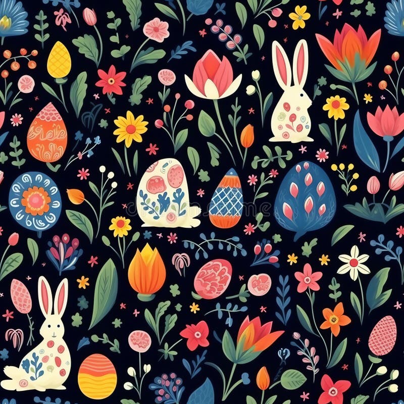 Generative AI Happy Easter Seamless Vector- Stock Illustration ...