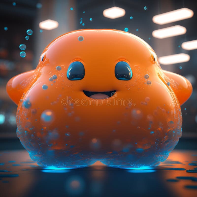Generative AI of a Happy Orange Monster with Blue Eyes Stock ...