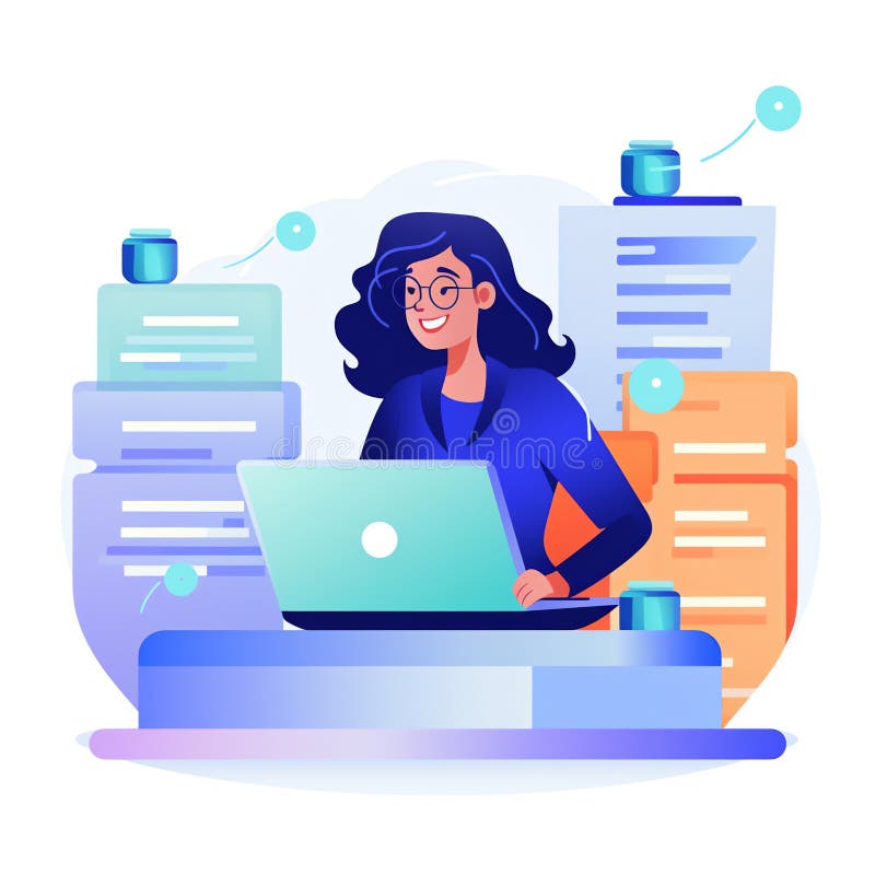 Generative AI Happy Woman at Work- Stock Illustration - Illustration of ...