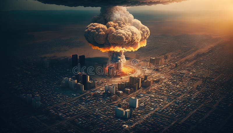 Generative Ai. High Angle Shot Big Nuclear Explosion in the Modern Big ...
