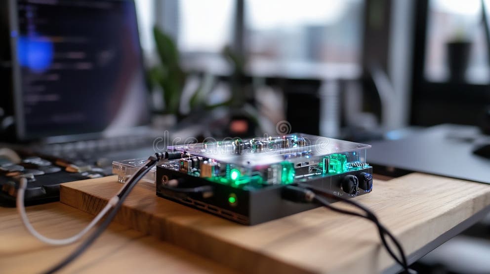 Generative AI High Tech Electronics Setup with Clear Circuit Board and ...
