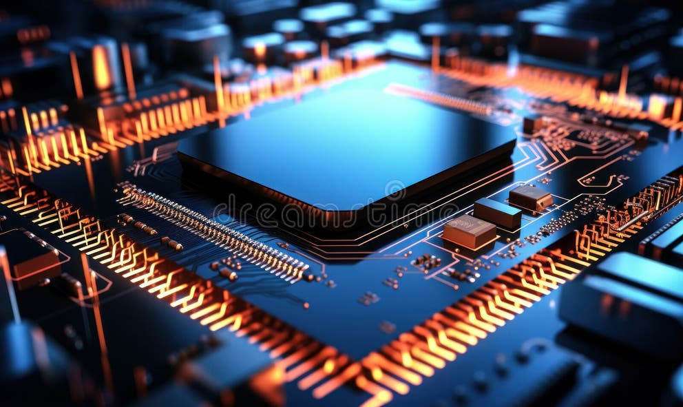 High-tech Microprocessor Chip on a Motherboard, a Concept of Advanced Technology, Computing ...