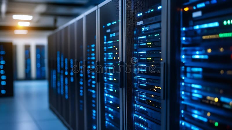 Generative AI Hightech Server Room Filled with Bluelit Servers ...