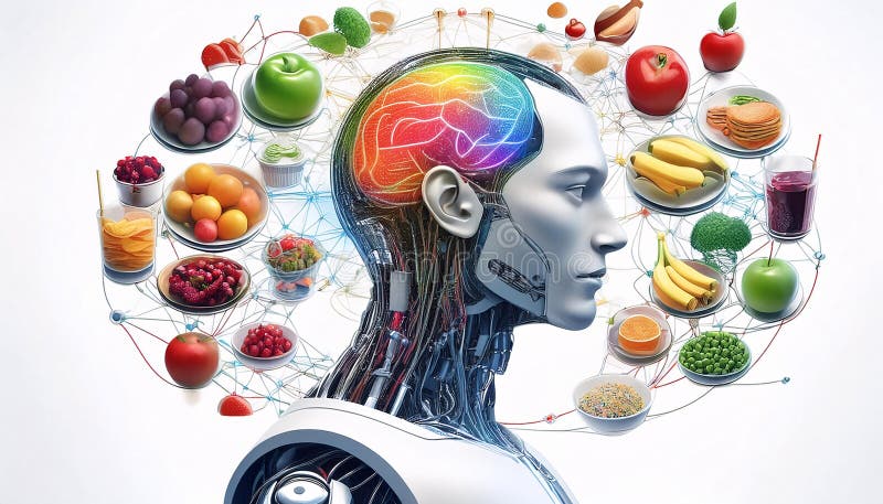 Generative AI, AI Humanoid Robot Thinking of Food Stock Illustration ...