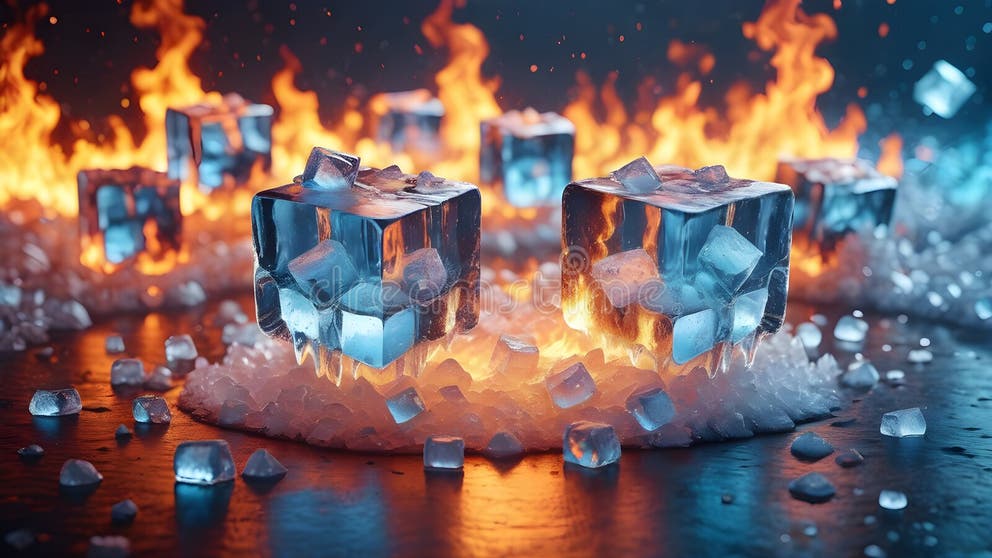 Ice Cubes Burn in Fire Bright Visualization Stock Illustration ...