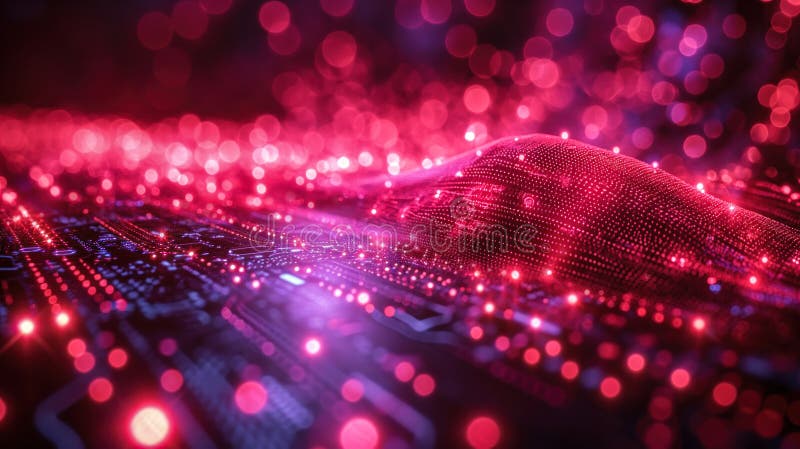 Illuminated Data Stream on Circuit Board, Representing High-Speed Data ...