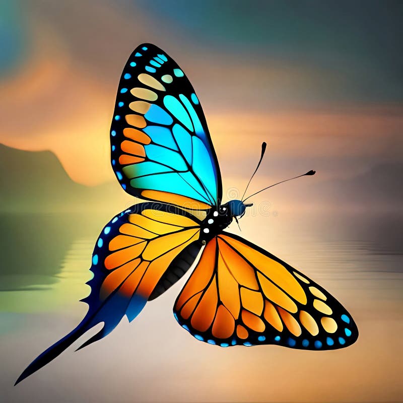 An Isolated Butterfly with a Blend of Blue, Yellow, and Orange Colors ...