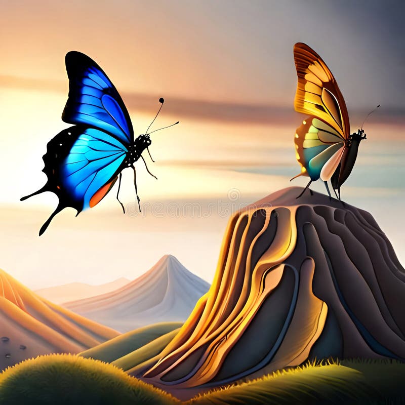An Isolated Butterfly with Wings Displaying an Array of Blue, Yellow ...