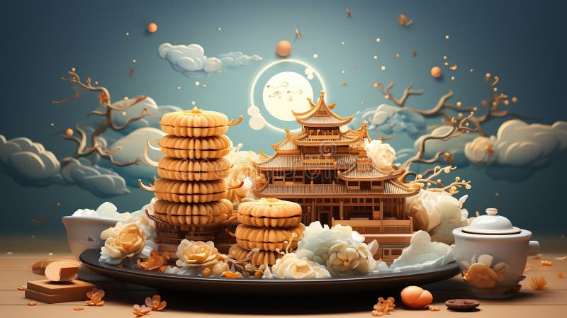 China Mid Autumn Festival, Moon Festival Food. Generative AI Stock ...