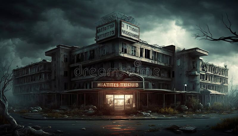 Generative AI Illustration of an Abandoned Building in the Dark with a ...