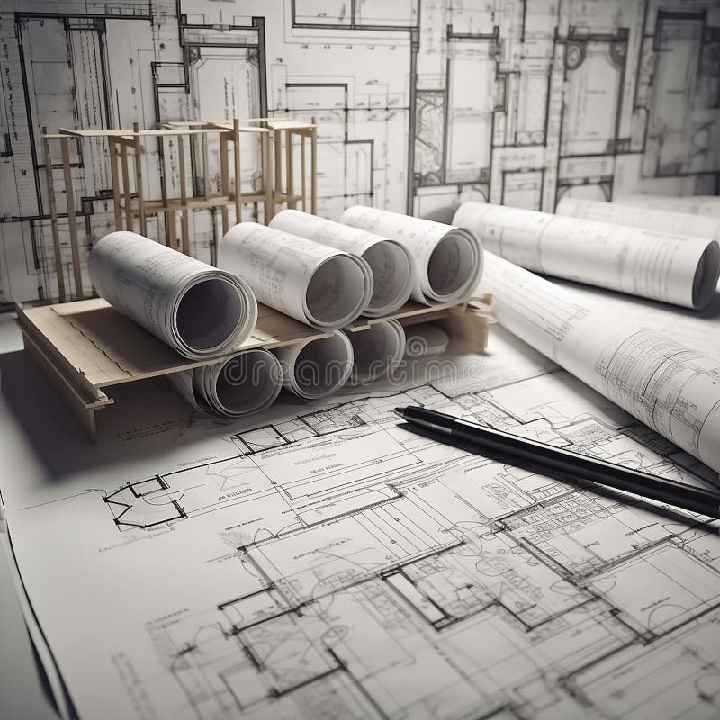 Generative Ai Illustration of Architecture Model with Rolled Up ...
