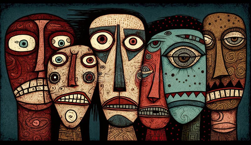 Generative AI Illustration of Art Brut Style Image of Groups of Very ...