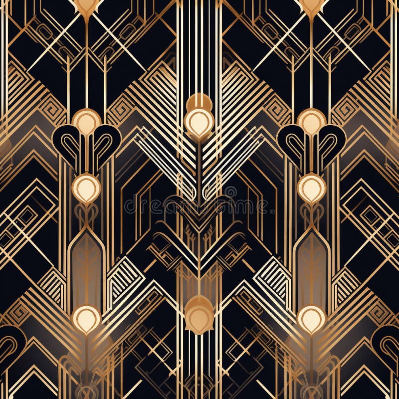 Generative AI Illustration. Art Deco Seamless Pattern, Gold, Black ...