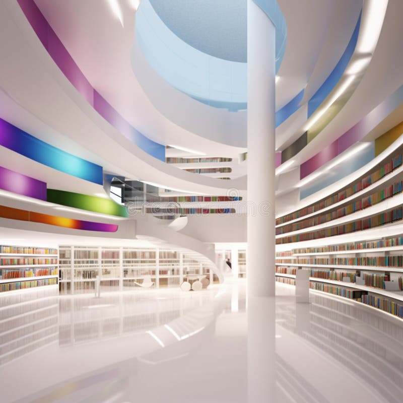 Generative Ai Illustration. Atrium Library Stock Illustration ...
