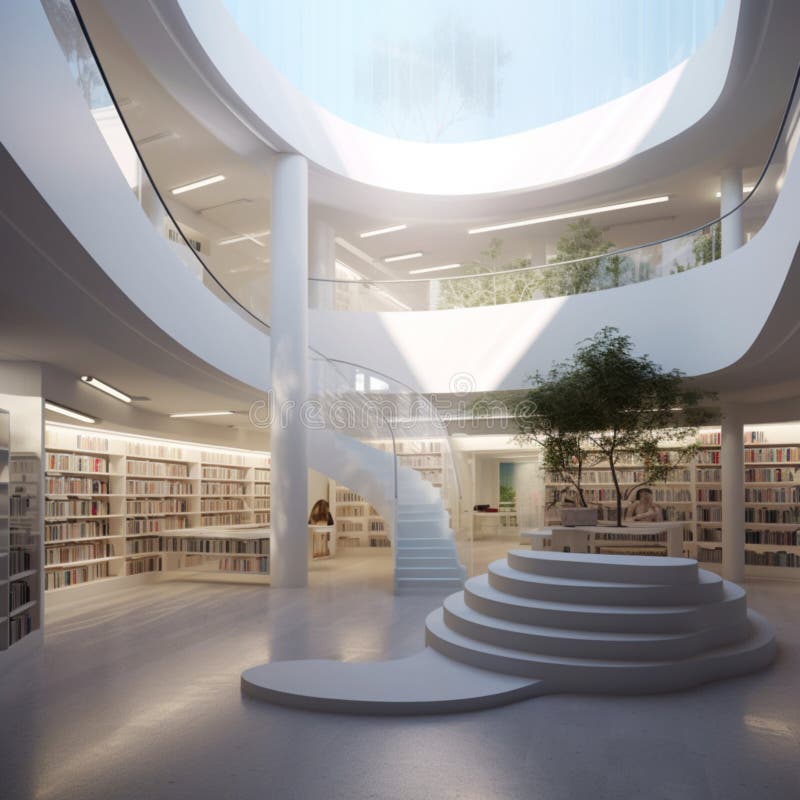 Generative Ai Illustration. Atrium Library Stock Illustration ...