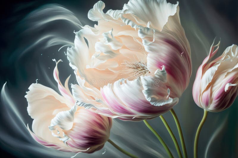 Generative AI Illustration of Beautiful Wispy Tulip Style Flowers Stock ...