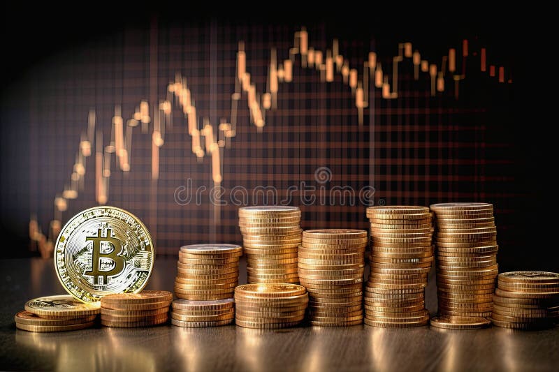 Stacks of Bitcoins in Front of Financial Chart, Generated Ai ...