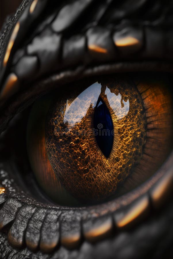 Generative AI Illustration of Black Dragon or T-rex Eye Close Up Stock ...