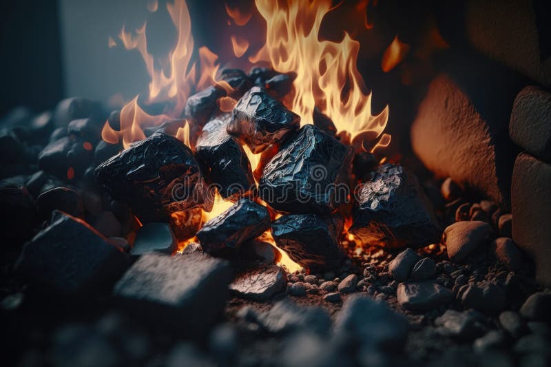 Generative AI Illustration of Burning Coal in Stove Stock Illustration ...