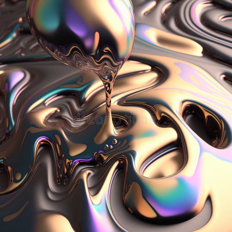 Generative AI Illustration of Calming Flowing Liquid Metal Abstract Background Stock ...