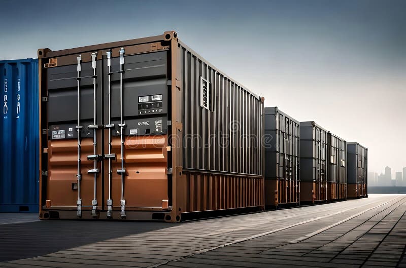Generative AI Illustration of Cargo Containers Stock Illustration ...