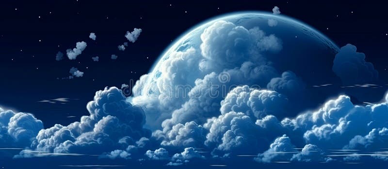 Generative AI Illustration. Clouds on the Night Sky. Moonlight ...