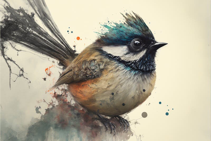 Generative AI Illustration of Collared Fantail Bird Watercolour Style ...