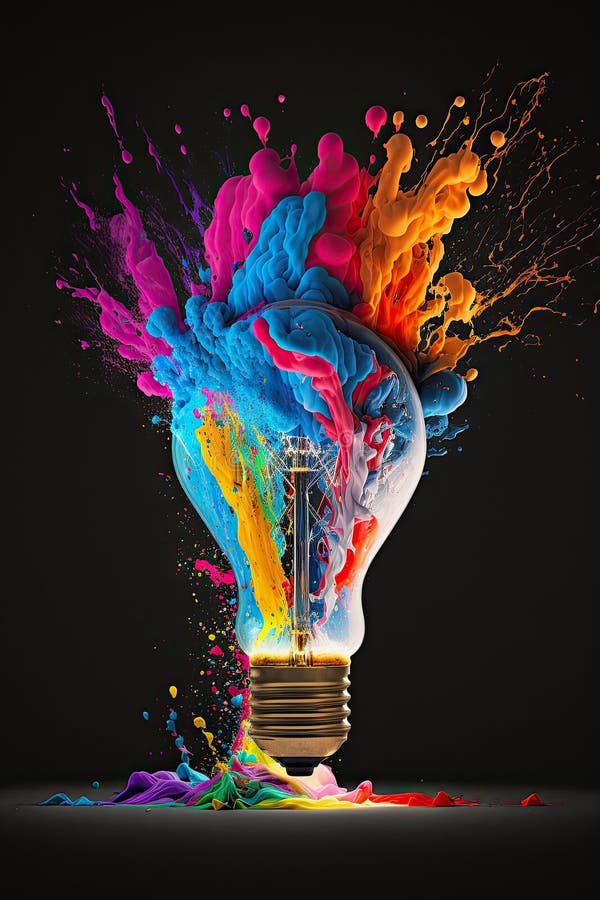 Colorful Explosion of a Lightbulb, Generated Ai Illustration Stock ...