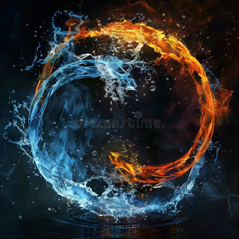 Generative AI Illustration. Combination of Fire and Water in Circular ...