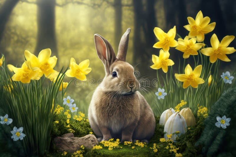 Generative AI Illustration of Cute Adorable Rabbit Bunny at Easter in ...