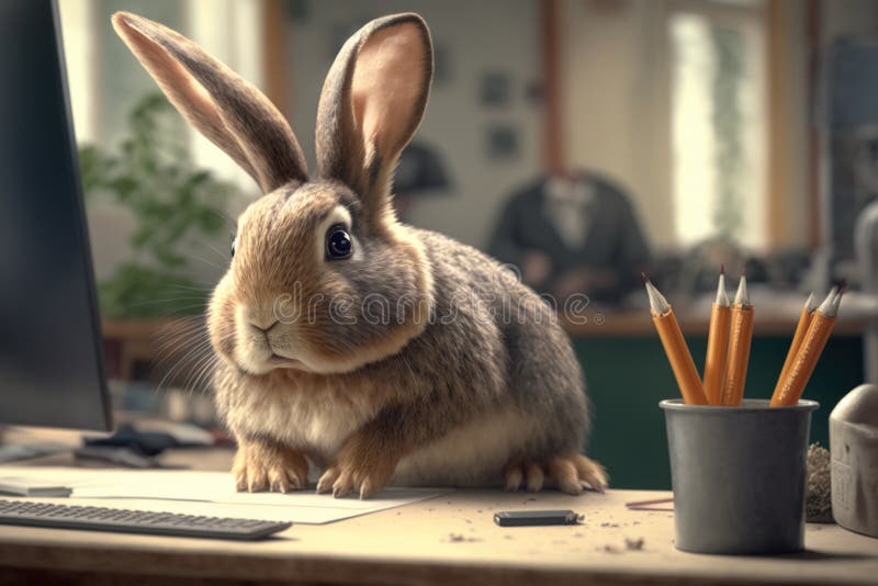 Generative AI Illustration of Cute Rabbit in Office Stock Illustration ...