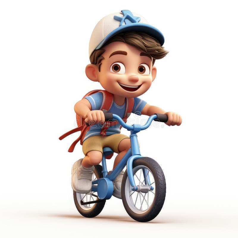 Generative Ai Illustration of 3d Cartoon Boy Riding Bicycle Stock ...