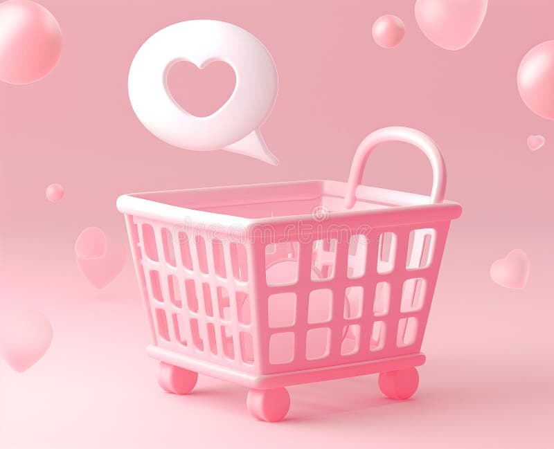 Generative AI Illustration. 3D Icon of a Pink Shopping Basket Stock ...