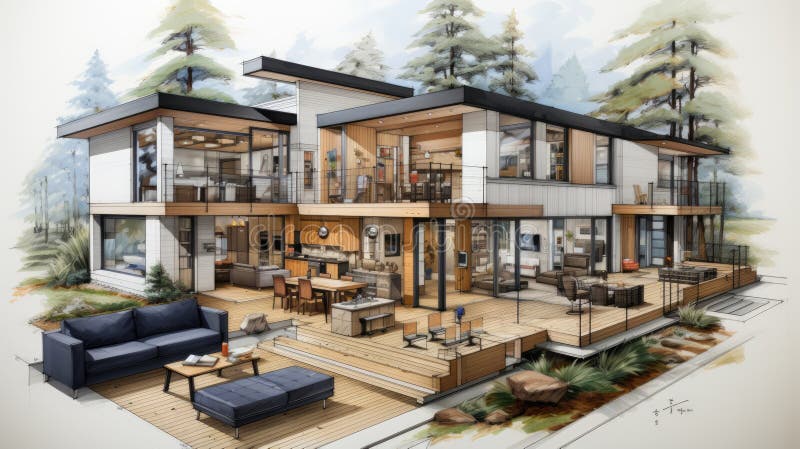 Generative Ai Illustration of Design Plan for House. Architect Sketch ...