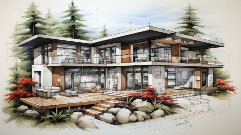 Generative Ai Illustration of Design Plan for House. Architect Sketch ...