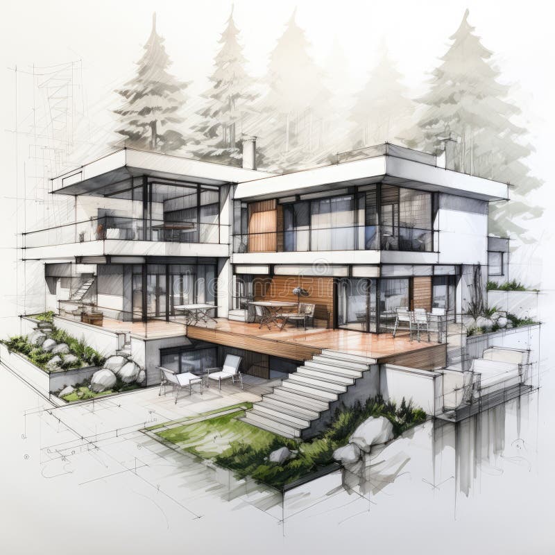 Generative Ai Illustration of Design Plan for House. Architect Sketch ...