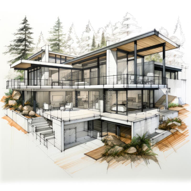 Generative Ai Illustration of Design Plan for House. Architect Sketch ... Generative Ai Illustration of Design Plan for House. Architect Sketch ...