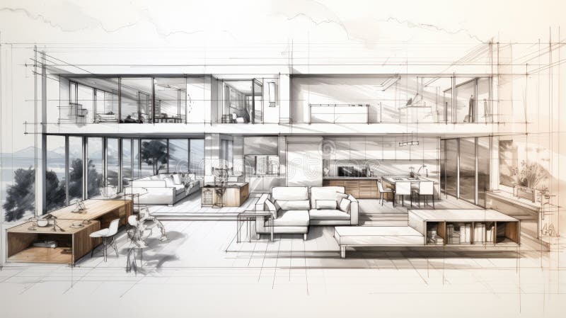 Generative Ai Illustration of Design Plan for House. Architect Sketch ...