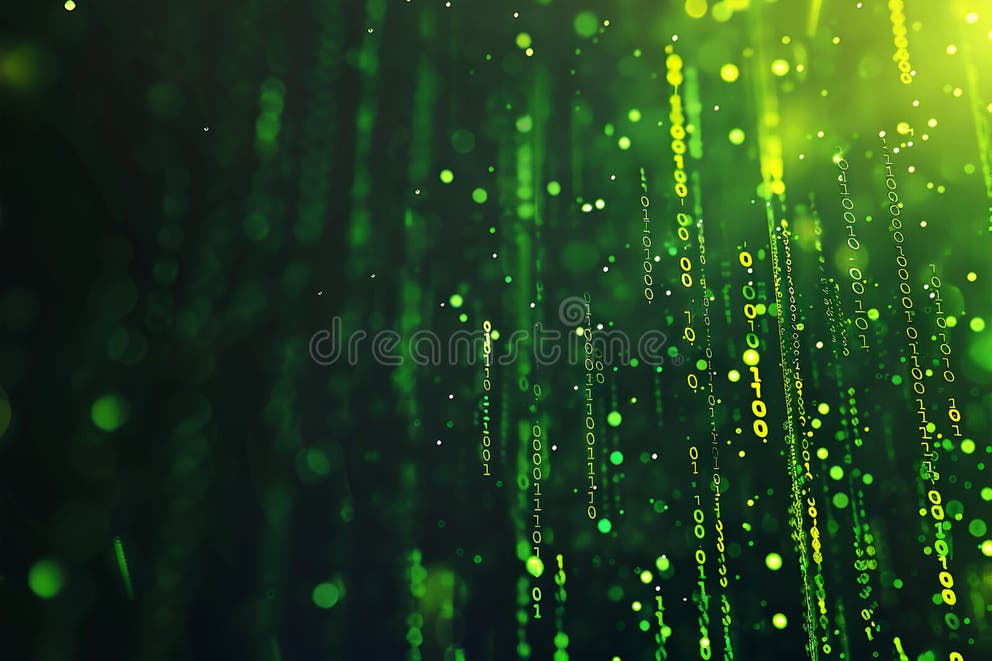 Generative Ai Illustration. Digital Data Streams Flow into Each Other - Green Binary Code Series ...