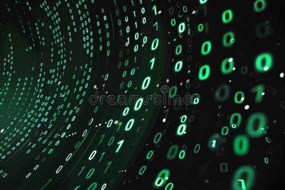 Generative Ai Illustration. Digital Data Streams Flow into Each Other - Green Binary Code Series ...
