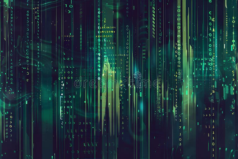 Generative Ai Illustration. Digital Data Streams Flow into Each Other - Green Binary Code Series ...