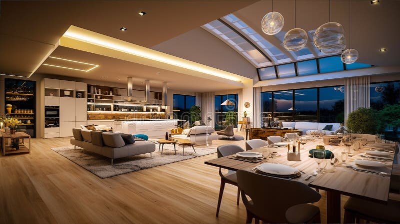 Generative Ai Illustration of Dining Room and Open Plan Kitchen by ...