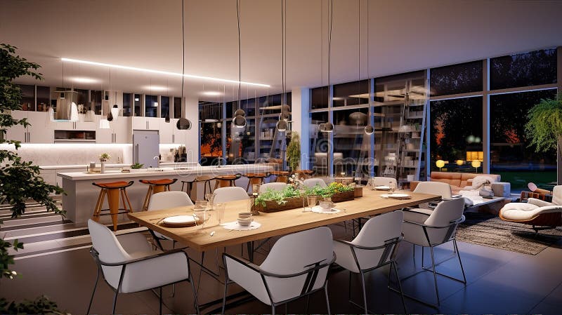 Generative Ai Illustration of Dining Room and Open Plan Kitchen by ...