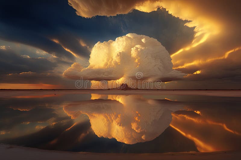 Generative AI Illustration Dramatic Epic Landscape of Beautiful Salt Plains with Dramatic Cloud ...