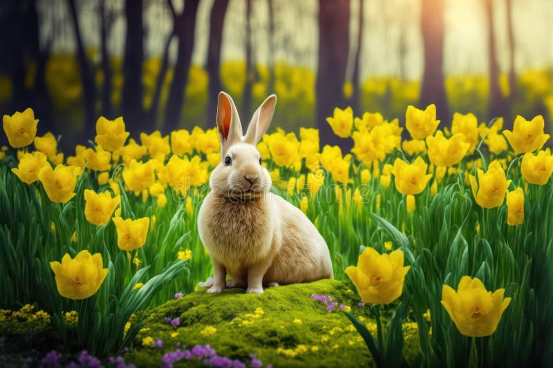 Generative AI Illustration of Easter Bunny Theme Image in Forest ...